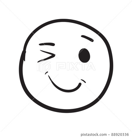 Winking emoji. Doodle smiley hand draw, flat... - Stock Illustration ...
