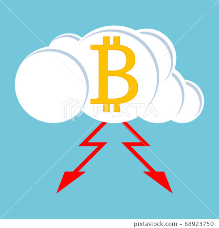 Bitcoin symbol with lightning on a thundercloud... - Stock Illustration ...