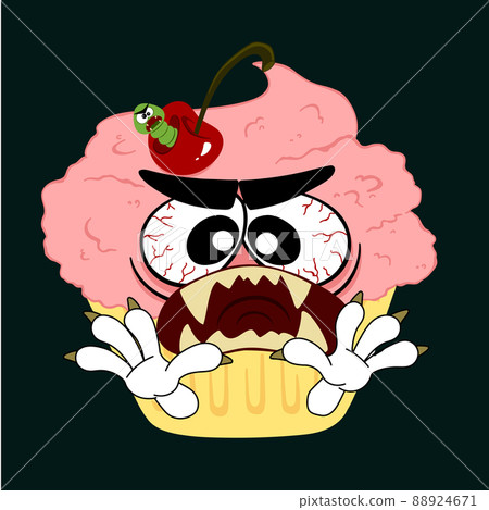 Evil monster cake. The harm of sugar. Cake with... - Stock Illustration ...