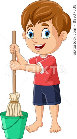 Cartoon little boy mopping the floor - Stock Illustration [88937339 ...