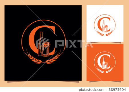 Glass and Bottle Beer Monogram letter C - Stock Illustration [88973604 ...