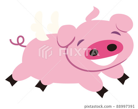 Illustration of a flying pink pig with feathers - Stock Illustration ...