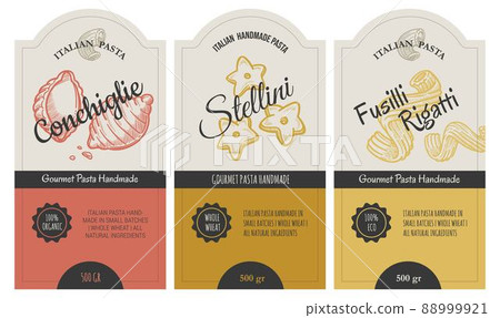 Conchiglie Stellini and Fusilli Rigatti macaroni - Stock Illustration ...