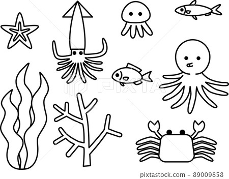 Sea creature line drawing set - Stock Illustration [89009858] - PIXTA