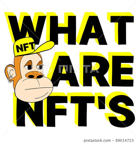 Monkey in yellow cap with text NFT concept.... - Stock Illustration ...