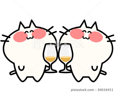 Illustration material of two cats toasting with... - Stock Illustration ...