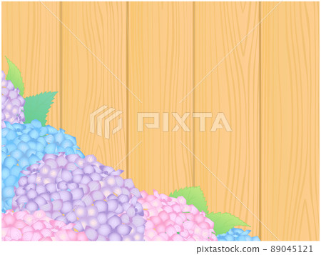 繡球花背景①（色彩鮮豔，淺棕色木紋）-插圖素材 [89045121] - PIXTA圖庫