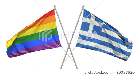 Flags of Greece and LGBTQ on white background.... - Stock Illustration ...