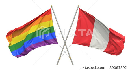Flags of Peru and LGBTQ on white background. 3D...-插圖素材 [89065892 ...