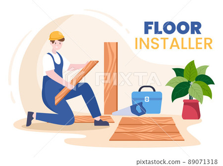 Floor Installation Cartoon Illustration with... - Stock Illustration ...