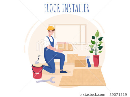 Floor Installation Cartoon Illustration with... - Stock Illustration ...
