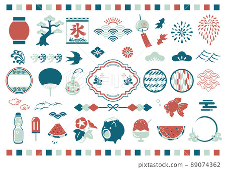 Summer Japanese style material and Japanese... - Stock Illustration ...