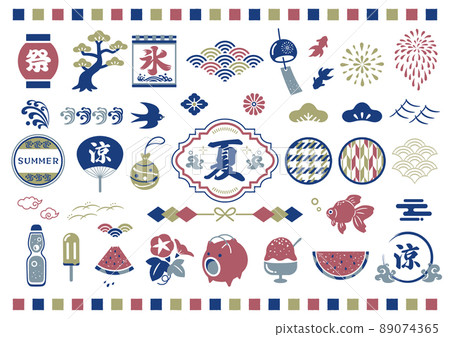 Summer Japanese-style material set - Stock Illustration [89074365] - PIXTA