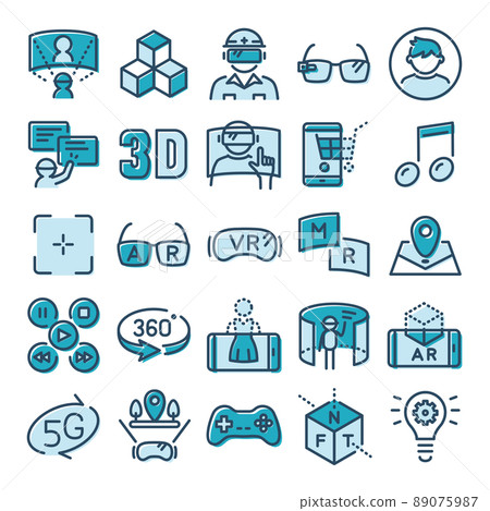 XR extended reality VR / AR / MR icon set - Stock Illustration ...