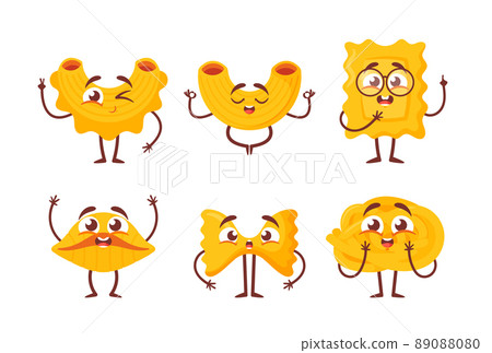 Set of Funny Pasta Characters, Noodles with... - Stock Illustration ...