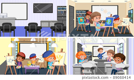 Set of student in the classroom scene - Stock Illustration [89088414 ...