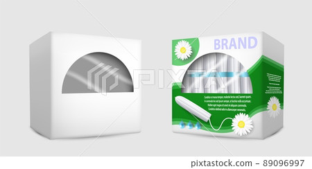 Feminine hygiene tampon packaging box mockup... - Stock Illustration ...