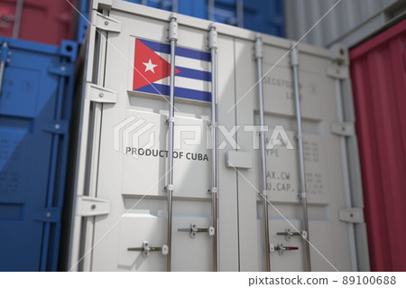 Goods from Cuba in cargo container and printed... - Stock Illustration ...