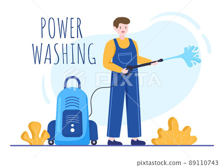 Power Washing Machine Cleaner with Various... - Stock Illustration ...