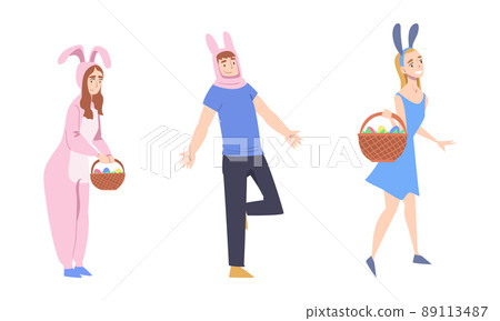 People celebrating Easter set. Children wearing... - Stock Illustration ...
