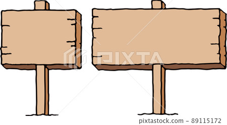 Hand-painted wooden signboard thin line - Stock Illustration [89115172 ...