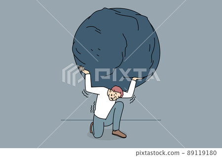Stressed man carrying heavy stone on shoulders - Stock Illustration ...