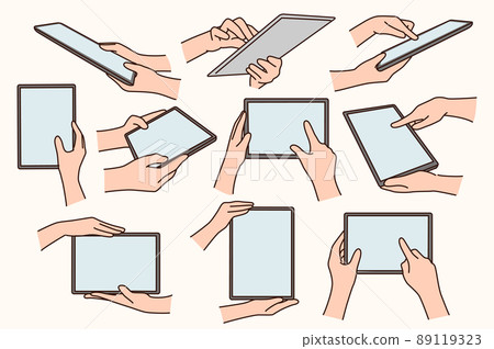 Set of people use tablet gadget - Stock Illustration [89119323] - PIXTA