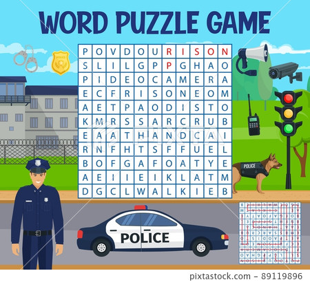 Police, law and policeman, word search puzzle... - Stock Illustration ...