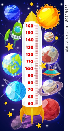 Kids height chart meter with space rocket,... - Stock Illustration ...