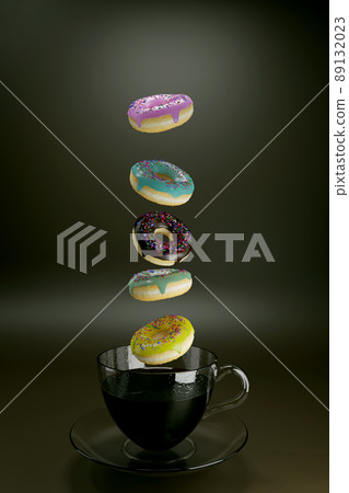 Colorful donuts and coffee 3d render - Stock Illustration [89132023 ...