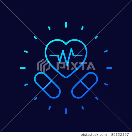 pills for heart or cardiac medication line icon - Stock Illustration ...