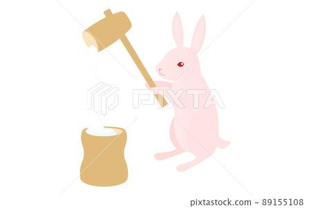 Rabbit making mochi using a pestle and a... - Stock Illustration ...