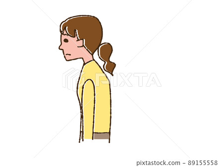 A woman with a stoop, a comical handwritten... - Stock Illustration ...