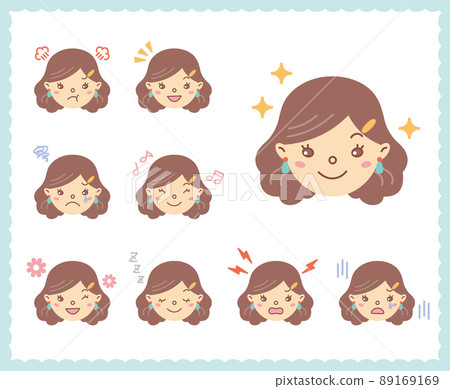 Emotions of women's emotions Face icon set 56 - Stock Illustration ...