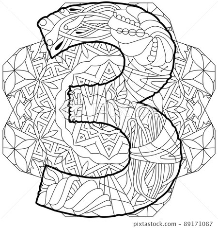 3 number vintage font on mandala. Engraving...-插圖素材 [89171087] - PIXTA圖庫