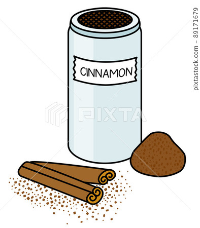Doodle cartoon cinnamon powder and sticks spicy... - Stock Illustration ...