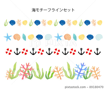Sea motif pattern line illustration material set - Stock Illustration ...