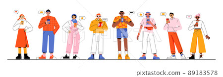 People talk by smartphones, characters communicate - Stock Illustration ...