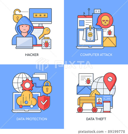 Data theft and hacking - set of line design... - Stock Illustration ...