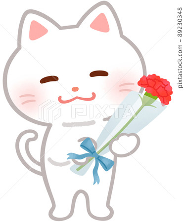 White cat with carnation - Stock Illustration [89230348] - PIXTA