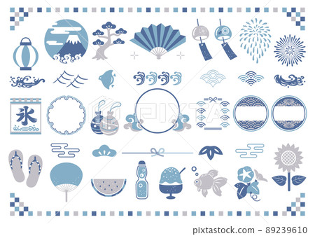 Summer Japanese style material and Japanese... - Stock Illustration ...
