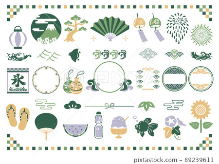 Summer Japanese style material and Japanese... - Stock Illustration ...