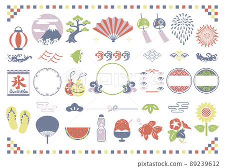 Summer Japanese style material and Japanese... - Stock Illustration ...