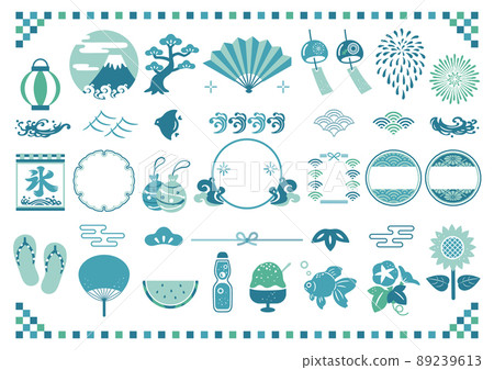 Summer Japanese style material and Japanese... - Stock Illustration ...