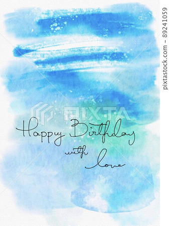 Happy Birthday watercolor background sea blue sky - Stock Illustration ...