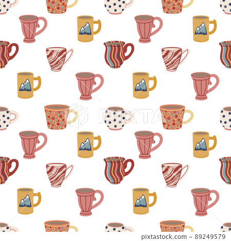 Cups and mugs seamless pattern - Stock Illustration [89249579] - PIXTA