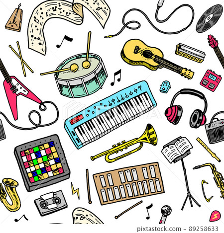 Musical seamless pattern. Musical Instruments.... - Stock Illustration ...