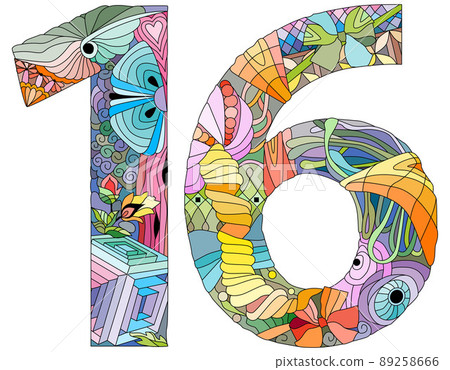 16 number vintage font. Engraving design.... - Stock Illustration ...