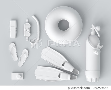 Colorful scuba stuff and beach accessories like... - Stock Illustration ...