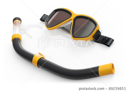 Orange diving mask and snorkel isolated on a... - Stock Illustration ...